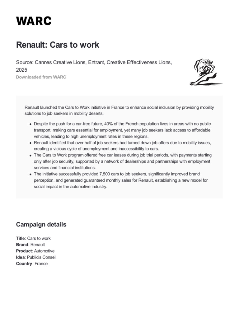 Renault's Cars to Work Initiative | PDF | Renault | Car