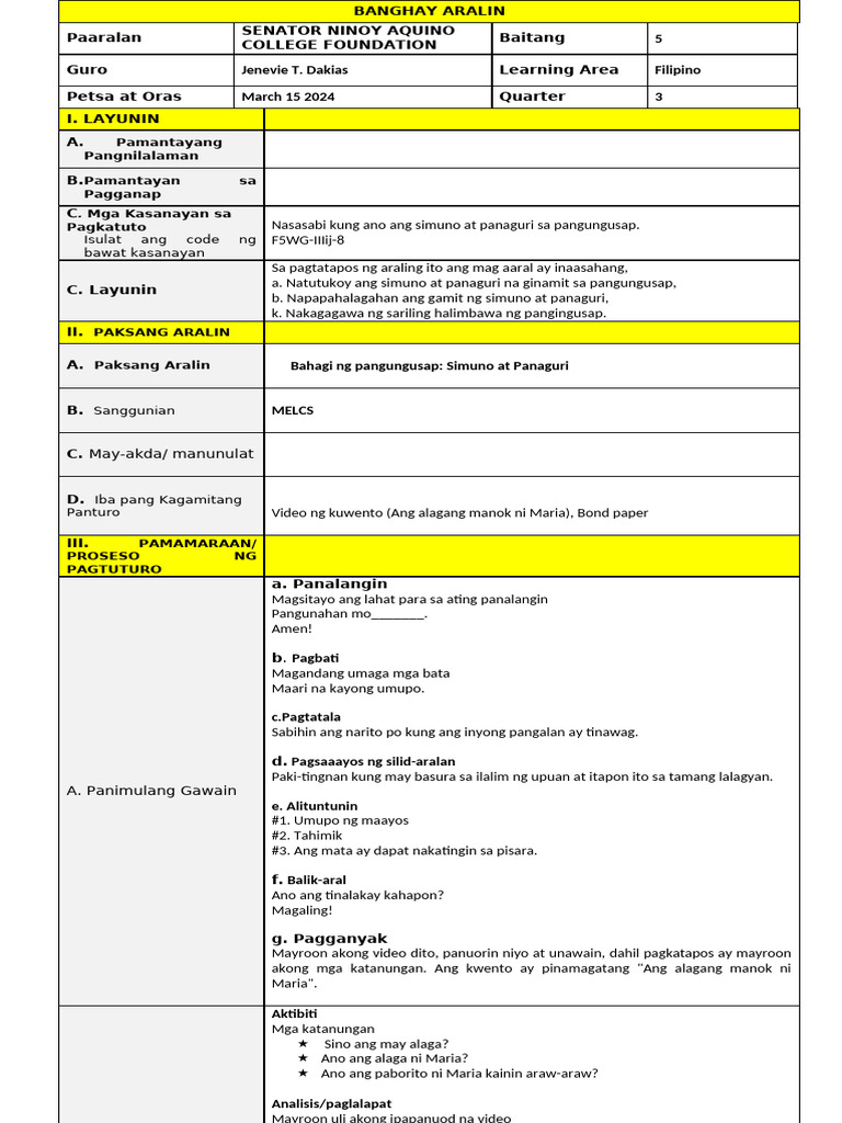 FILIPINO Template | PDF