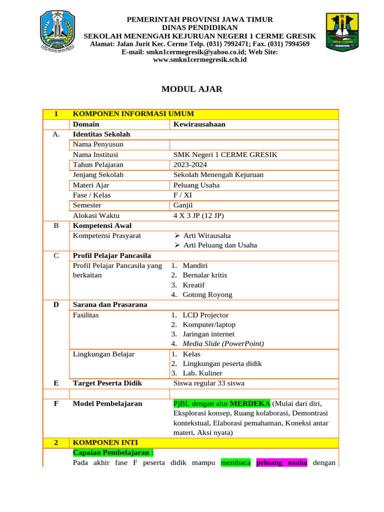 4.1 Modul Ajar Peluang Usaha Kelas XI - Fase F | PDF
