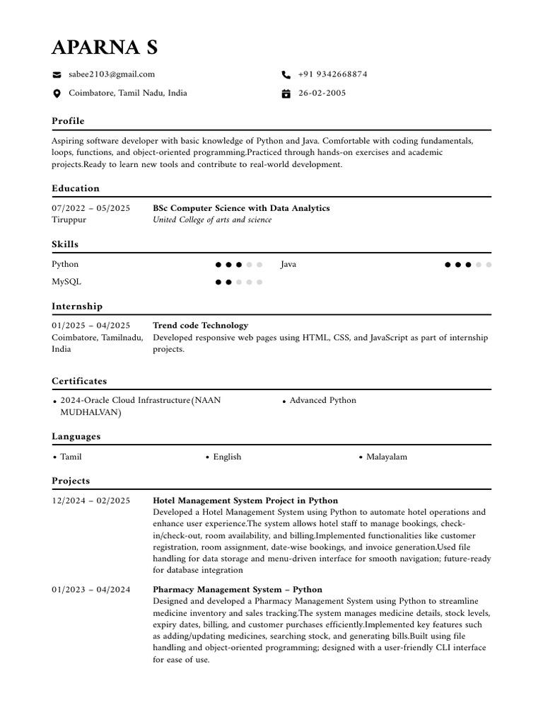 Aparna S Flowcv Resume 20250628 | PDF