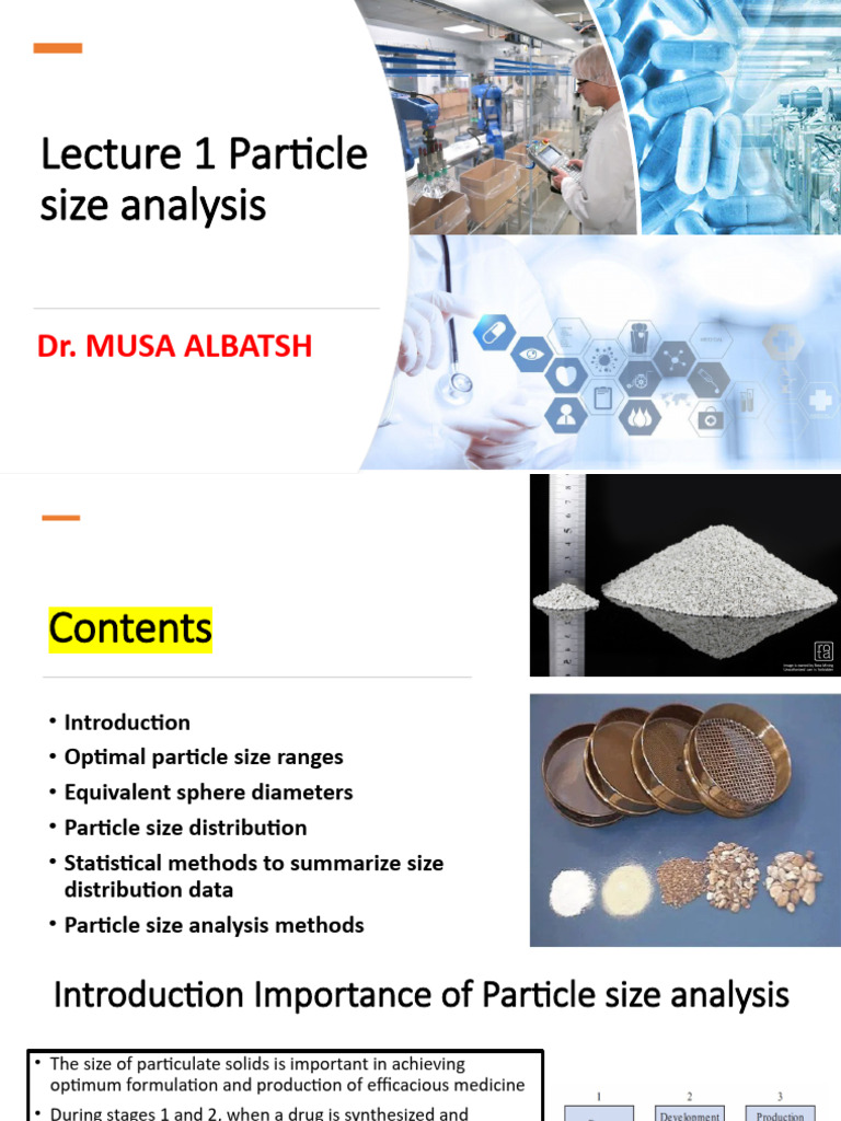 Lecture 1 Particle Size Analysis | PDF | Pharmaceutical Formulation ...