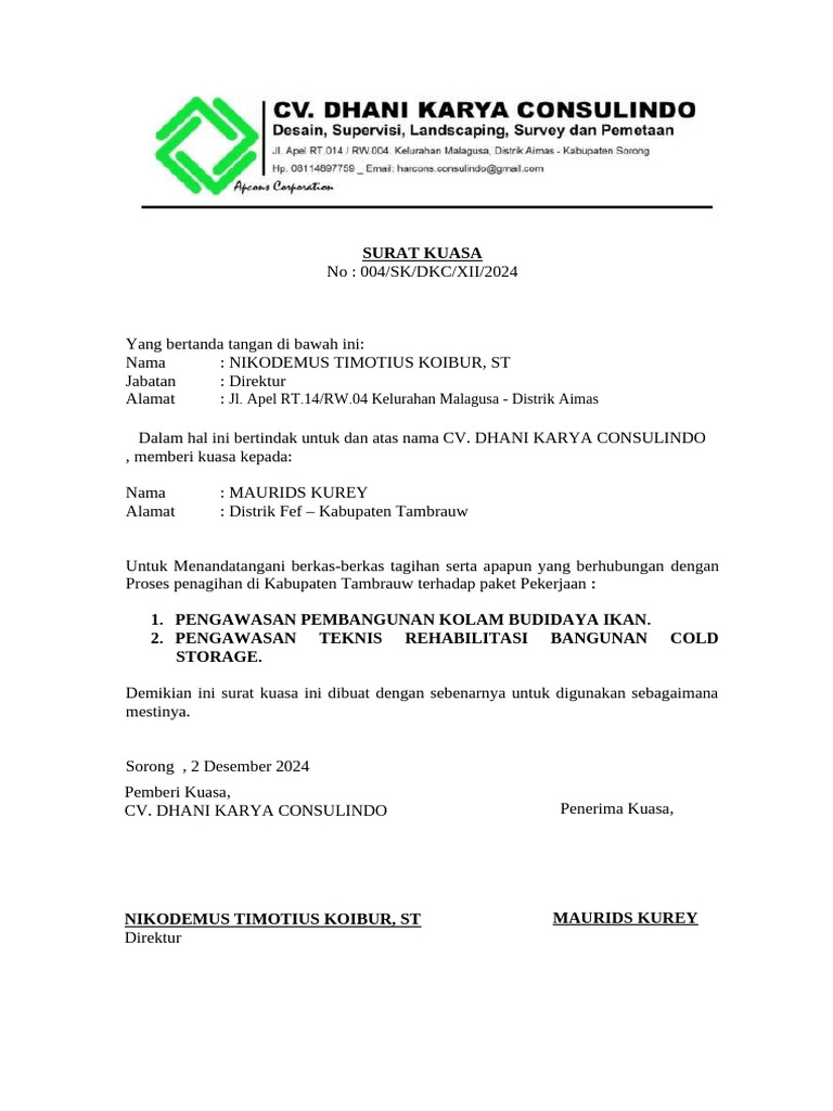 Surat Kuasa CV. DANI | PDF