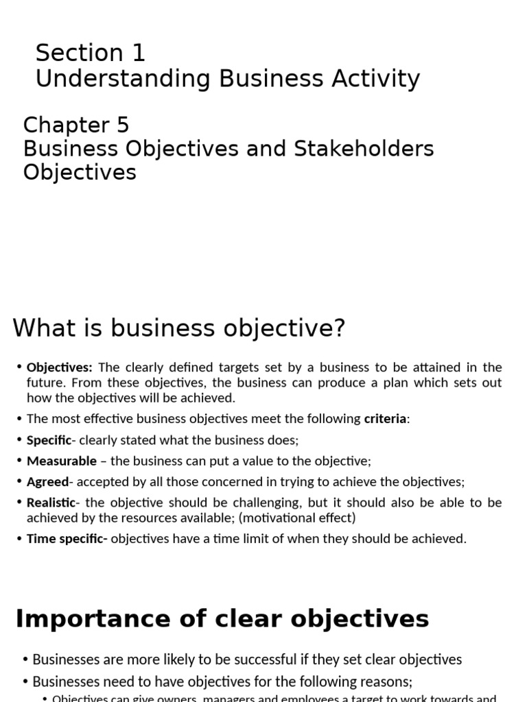 CIE Chapter 5 Business Objectives and Stakeholders - 1 | PDF | Profit ...