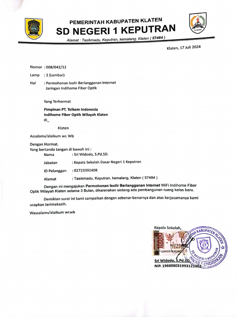 Surat Permohonan Isolir Indihome | PDF