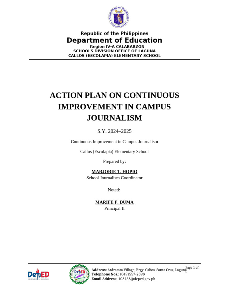 Campus Journalism Action Plan SY2024-2025 | PDF | Human Communication