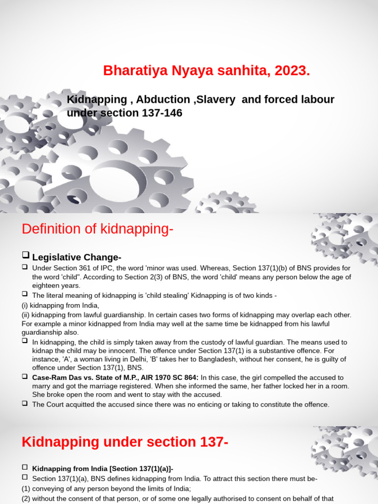 Bharatiya Nyaya Sanhita - Kidnapping | PDF | Kidnapping | Human Trafficking
