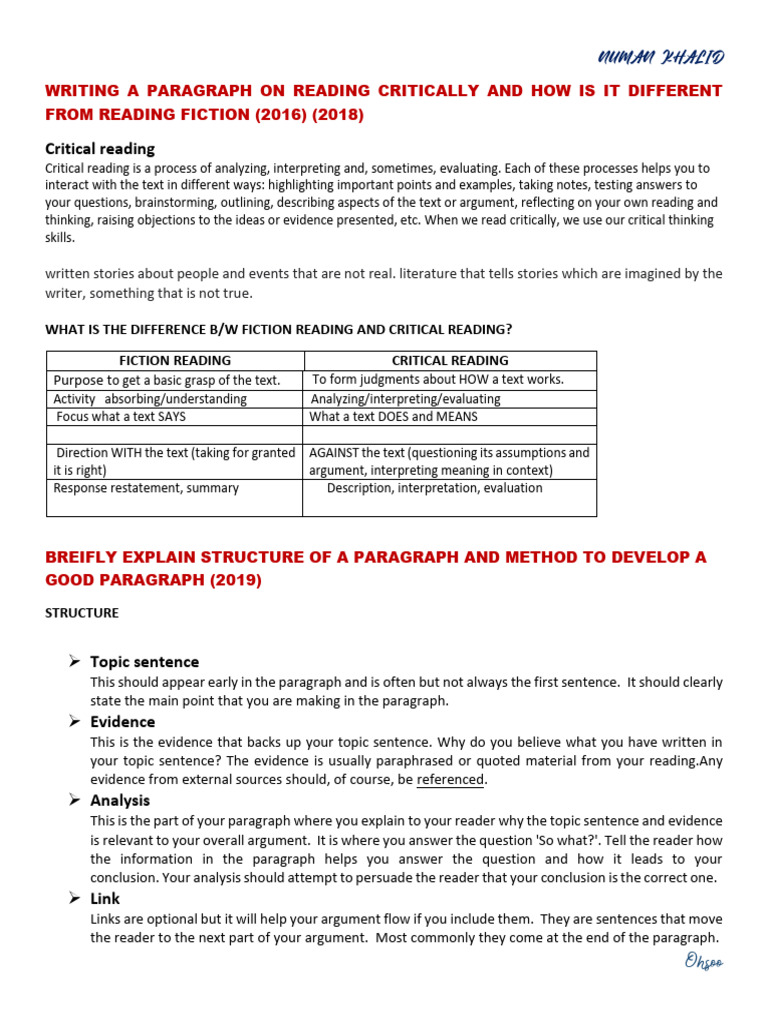 What Is Critical Reading | PDF | Paragraph | Evidence