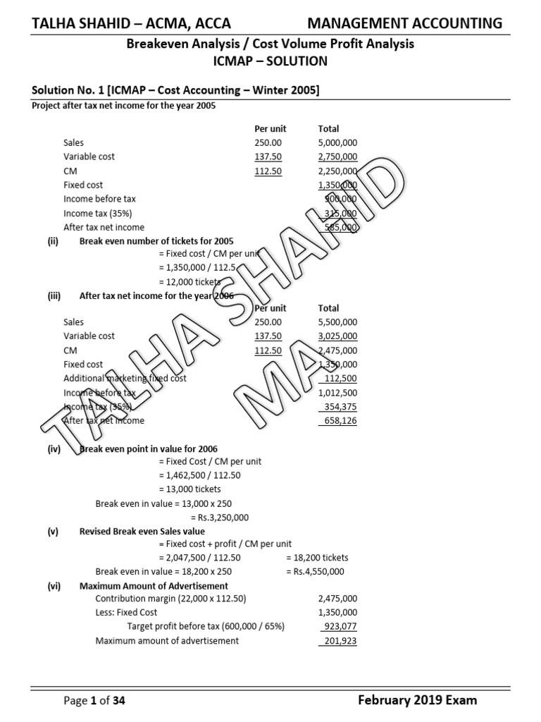 Breakeven Analysis - Solution | PDF | Business Economics | Accounting