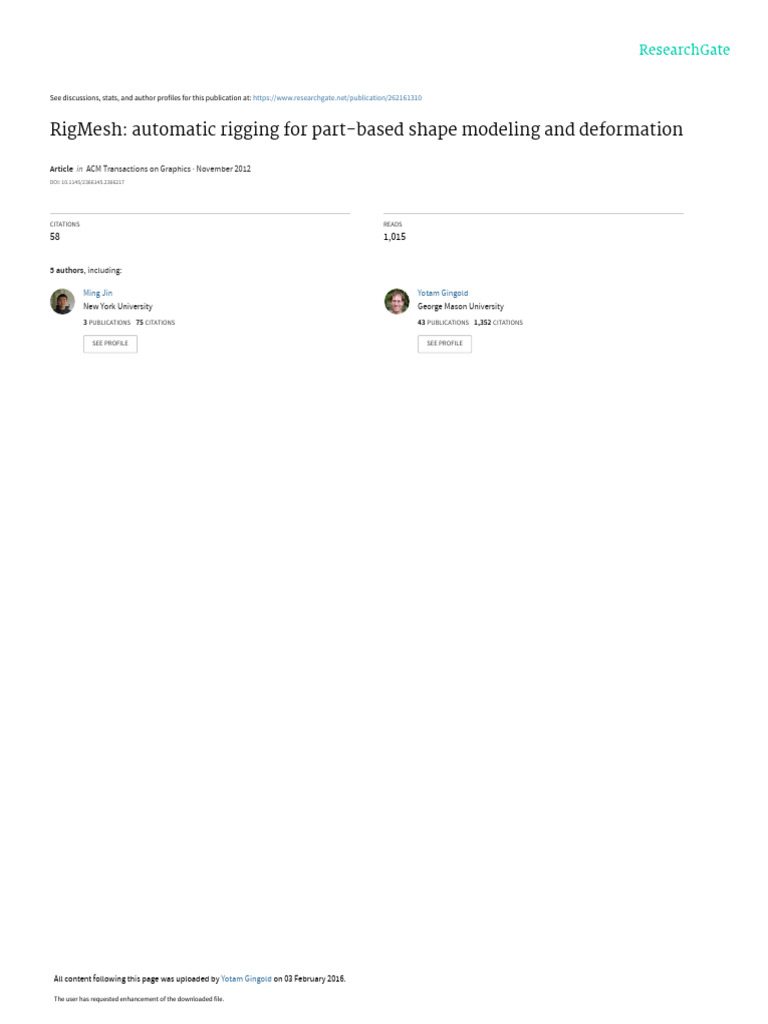 RigMesh Automatic Rigging For Part-Based Shape Mod | PDF | Vertex (Graph Theory) | Sphere