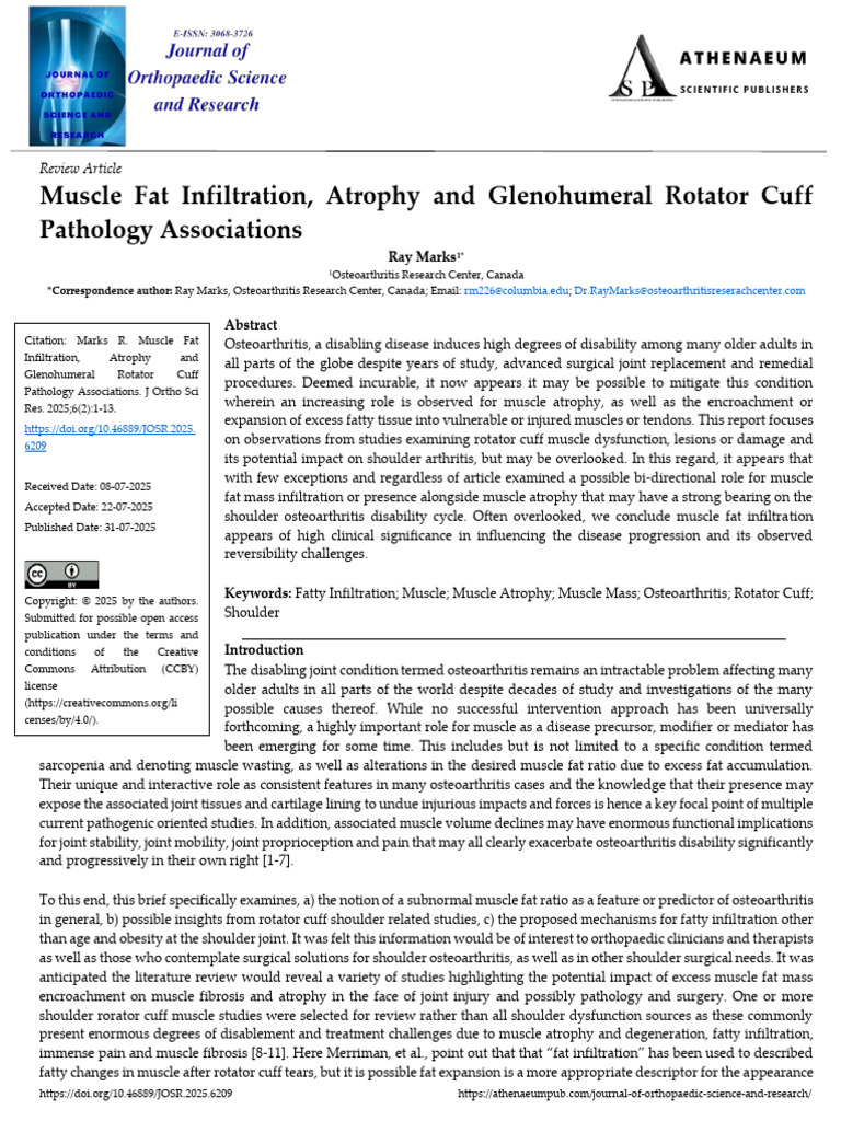Muscle Fat Infiltration Atrophy and Glenohumeral Rotator Cuff Pathology ...