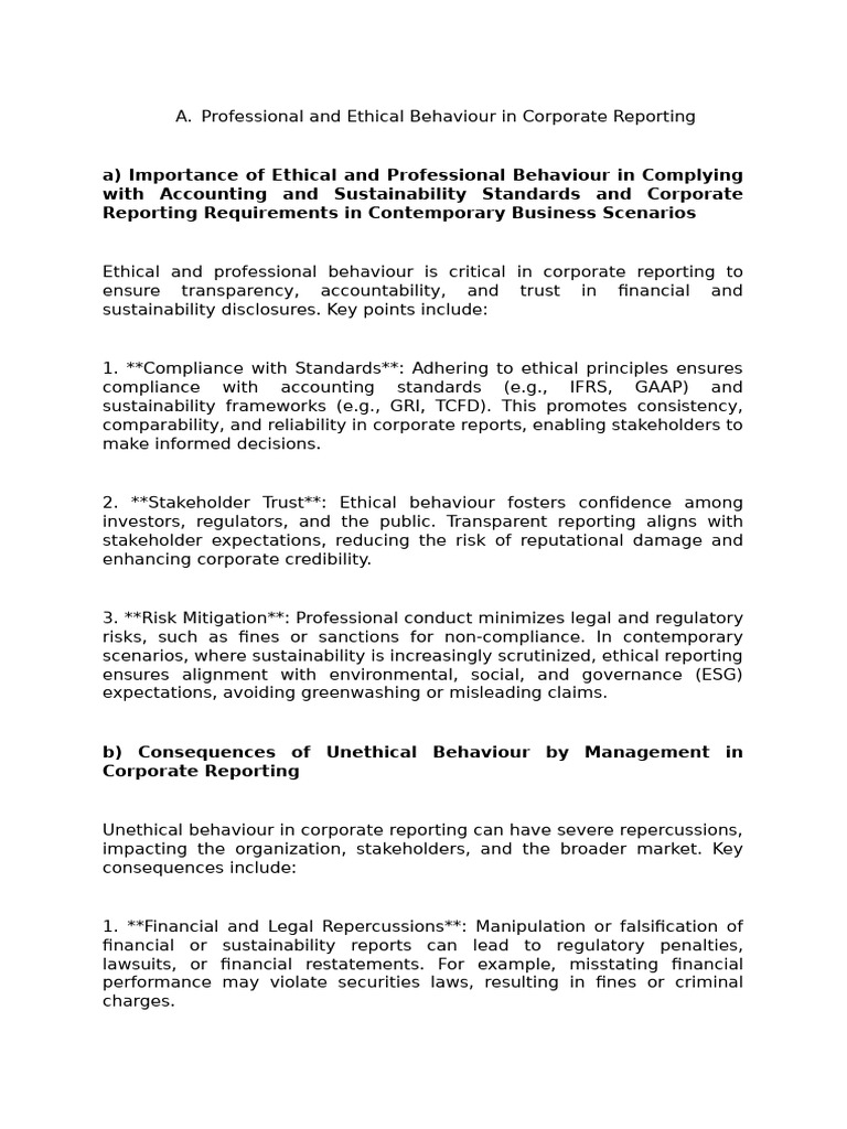 Ethical Standards in Corporate Reporting | PDF | Regulatory Compliance ...