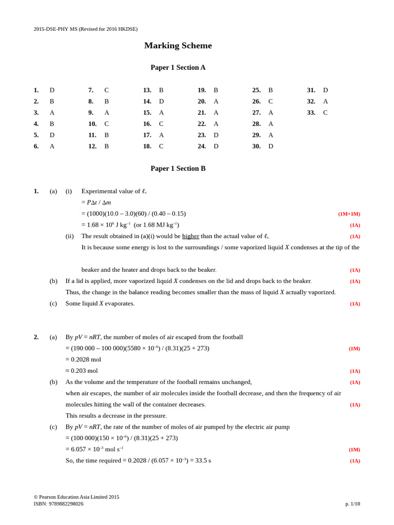 Active Physics Mock Paper 2015 - Marking Scheme (Eng) | PDF | Wavelength | Transmission Electron ...