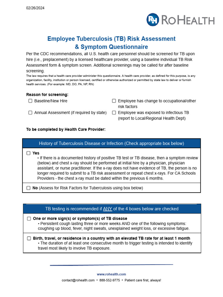 TB Risk Assessment & Questionnaire | PDF | Tuberculosis | Public Health