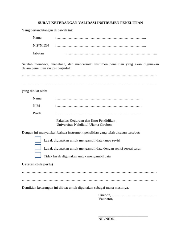 Surat Validasi Instrumen Penelitian | PDF