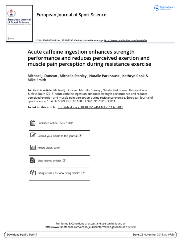 Acute Caffeine Ingestion Enhances Strength Performance and Reduces ...