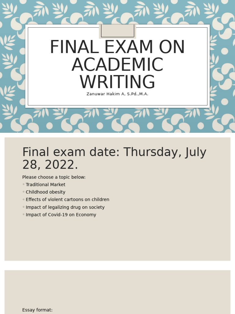 Academic Writing Final Exam Topics | PDF