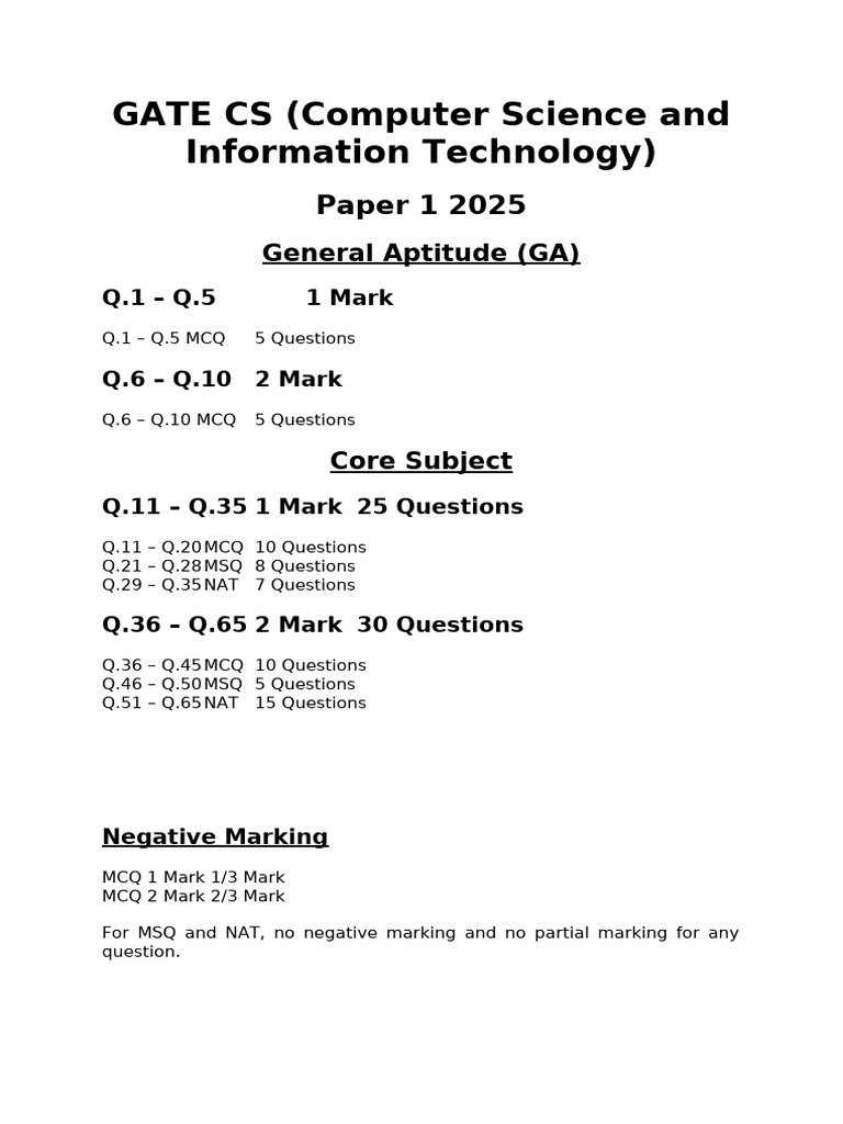 GATE CS Paper Pattern | PDF