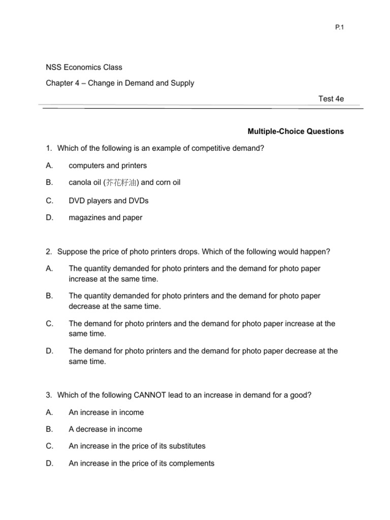 Demand and Supply Economics Quiz | PDF | Supply And Demand | Economic ...