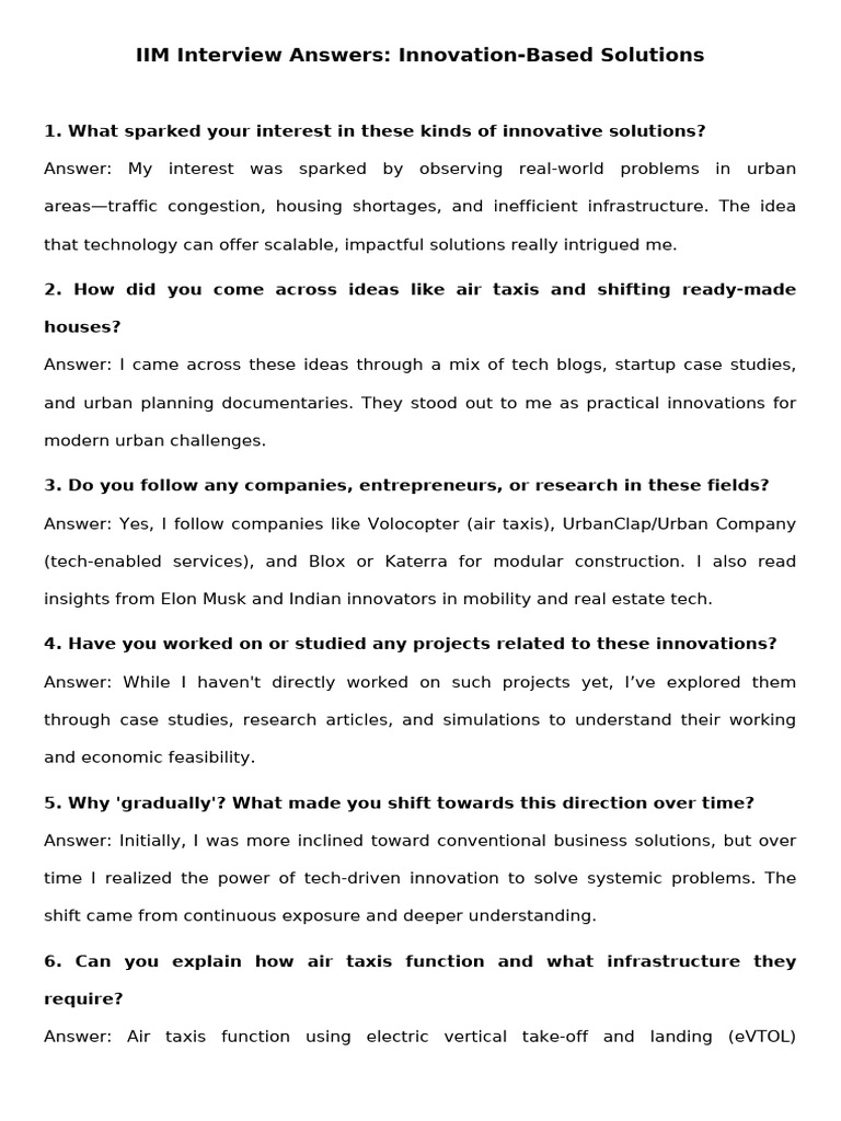 IIM Interview: Innovative Urban Solutions | PDF | Parking | Infrastructure