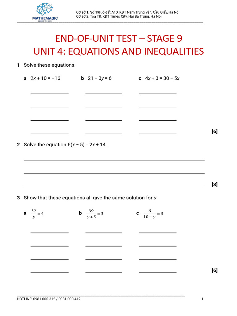 Unit 4 End-Of-unit Test | PDF | Equations | Algebra