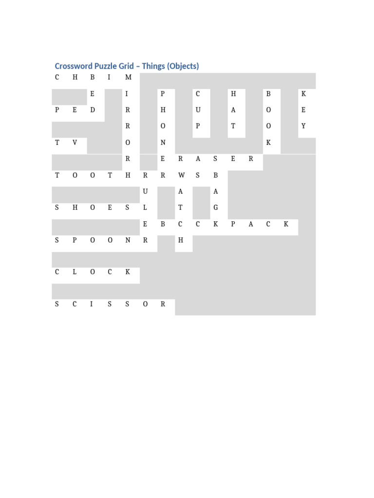 Crossword Puzzle With Grid | PDF