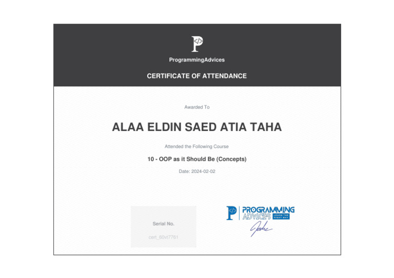 Certificate of Completion For 10 Oop As It Should Be Concepts | PDF