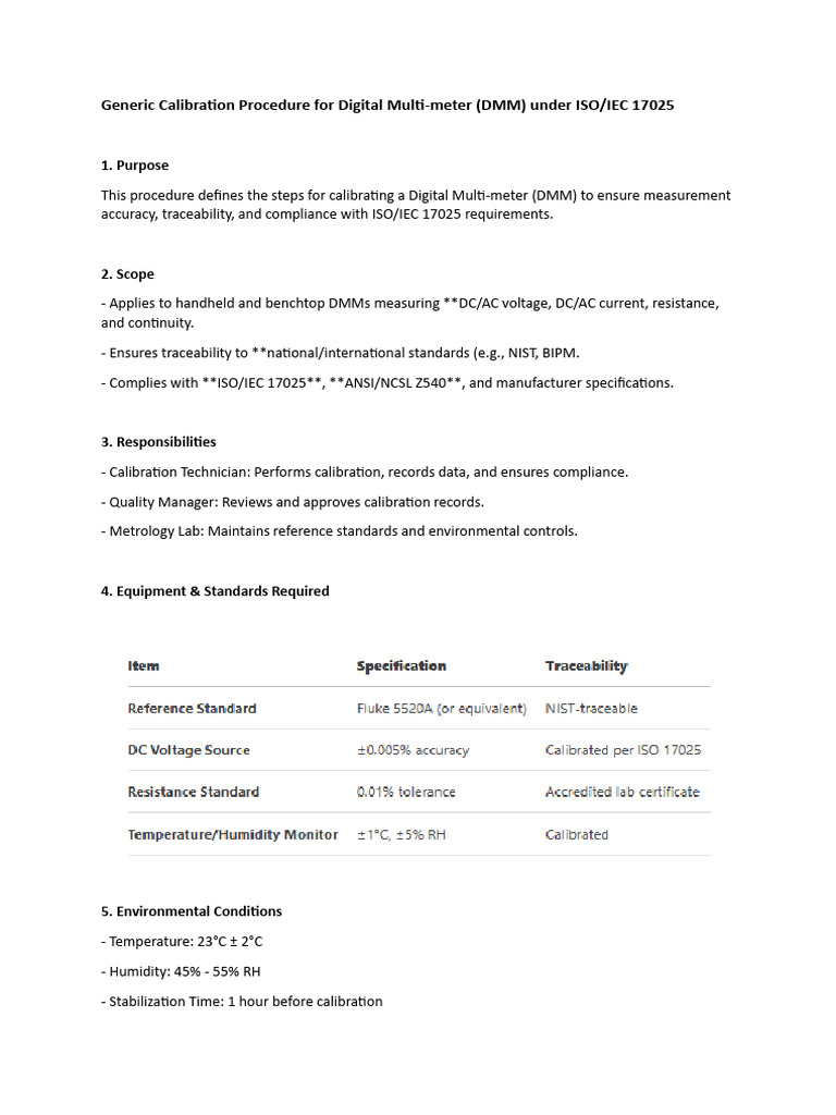 DMM Calibration Procedure ISO/IEC 17025 | PDF | Calibration | Quantity
