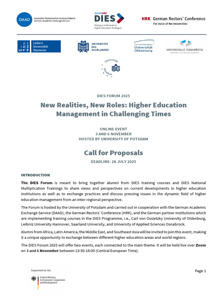 DIES Forum 2025: Call for Proposals | PDF | Governance | Well Being