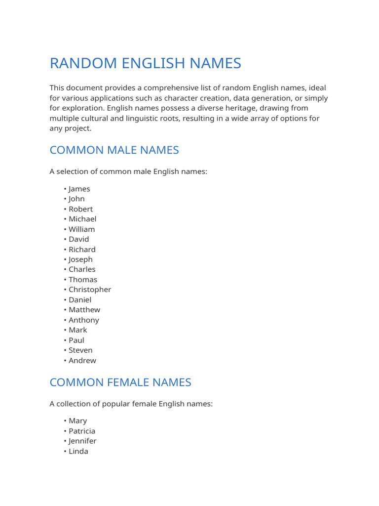 Random Names Mymy | PDF