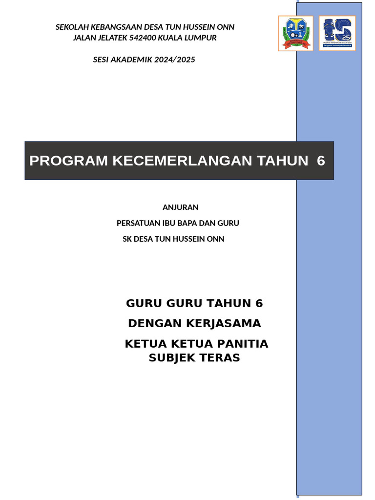 Kertas Kerja Program Kecemerlangan Tahun 6 2024 New | PDF