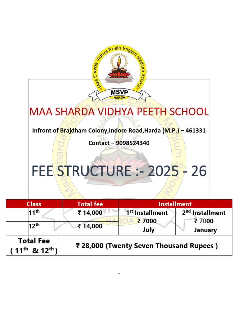 Fee Structure 2025 - 26 - D Student (11th & 12th) | PDF