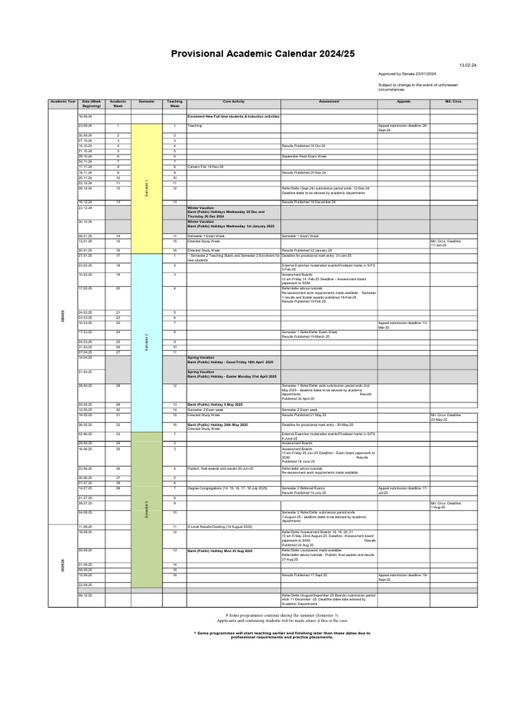 2024-2025 Academic Calendar Overview | PDF | Academic Term ...
