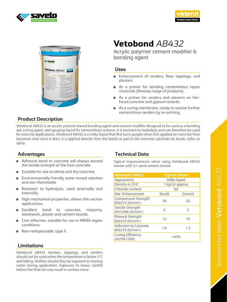 Vetobond AB432 Technical Data Sheet | PDF | Concrete | Plaster