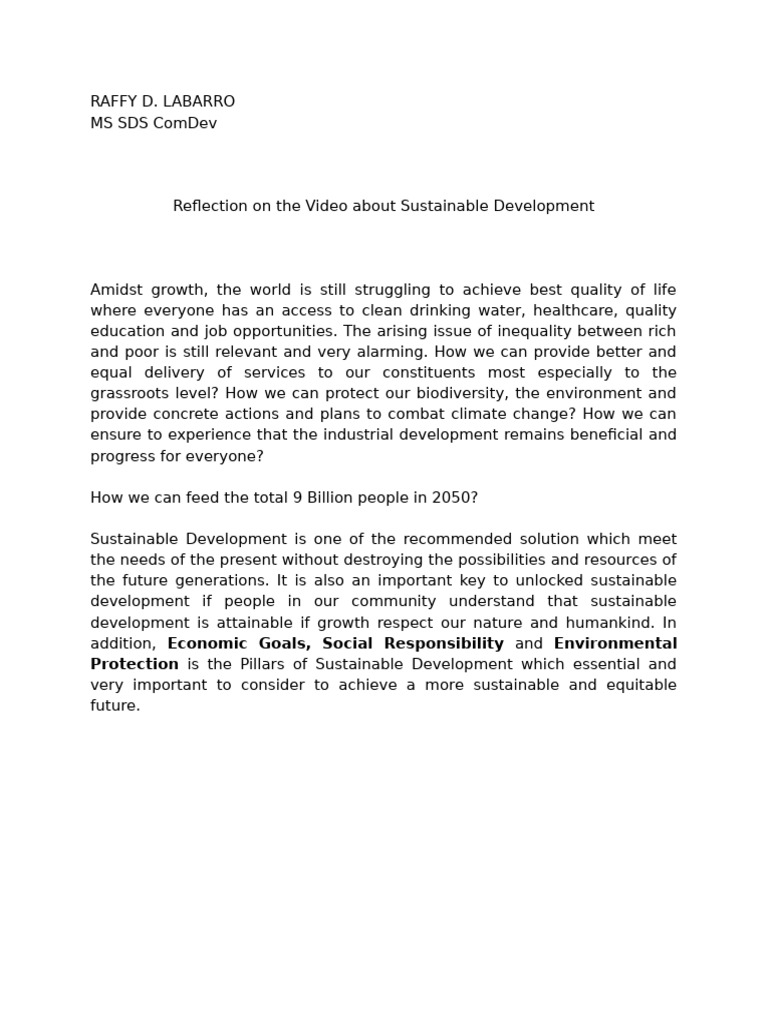 Sustainable Development Reflection Insights | PDF