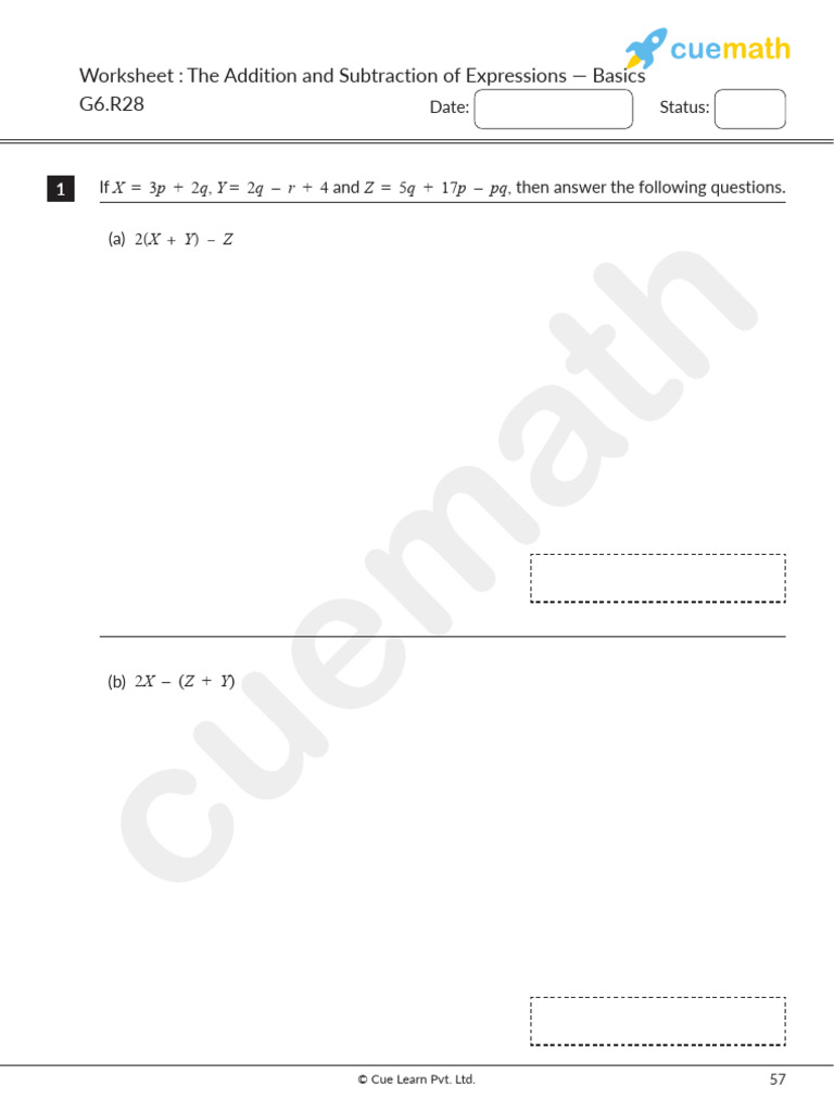 6th Grade Math Worksheet Adding and Subtracting Algebraic Expressions | PDF