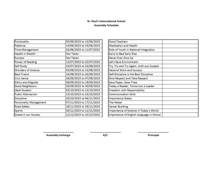School Assembly Topics for St. Paul | PDF