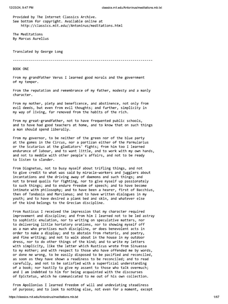 Meditations by Marcus Aurelius | PDF