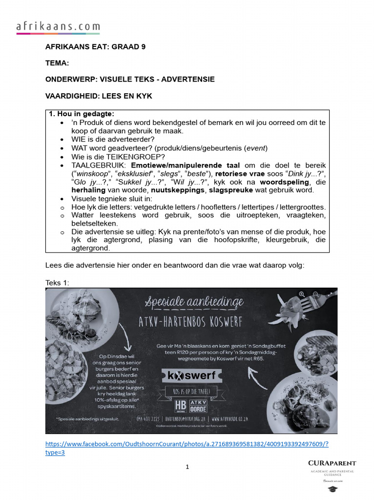 GR 9 EAT Hersiening Visuele Teks - Advertensie - Avj | PDF