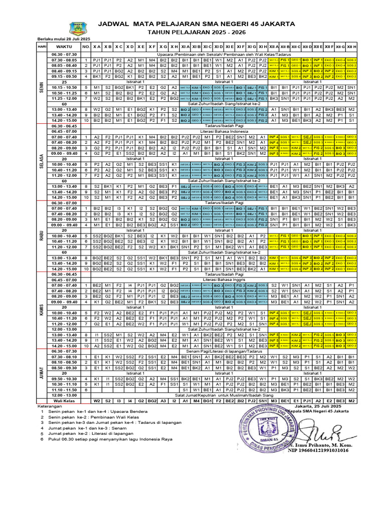 Jadwal Pelajaran SMA Negeri 45 Jakarta | PDF