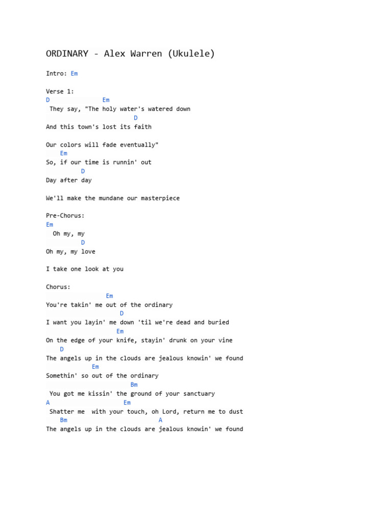 Ukulele Chords for "Ordinary" by Alex Warren | PDF | Songs
