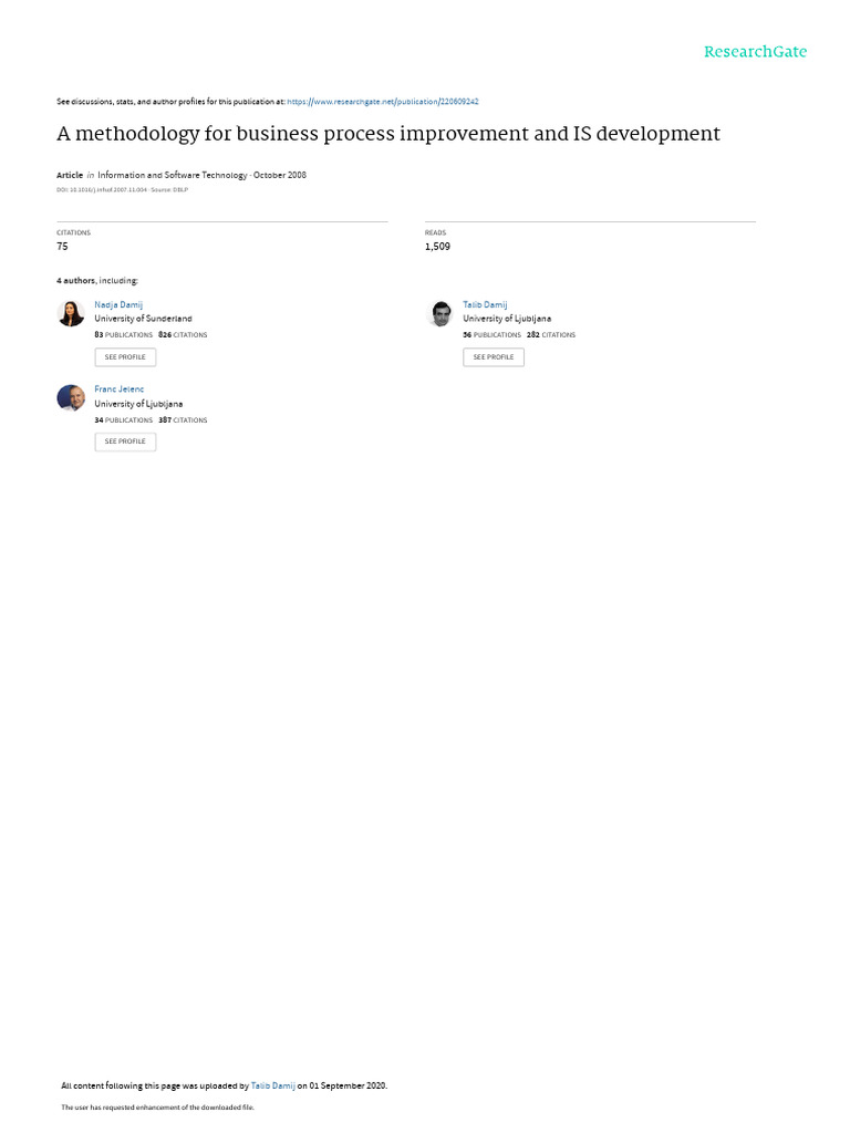 A Methodology For Business Process Improvement and Is Development | PDF | Business Process ...