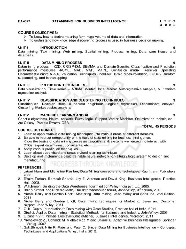 Data Mining For Business Intelligence Syllabus Pdf