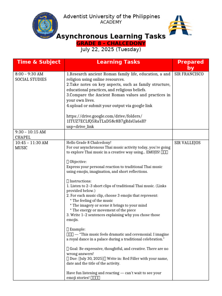 Asynchronous Learning Tasks JULY 23 2025 | PDF