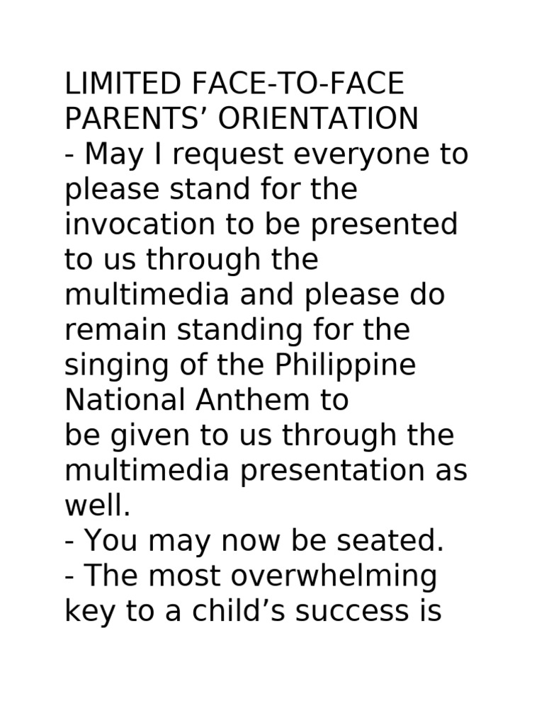 F2F Parents Orientation 2022-2023 | PDF | Human Development | Social Institutions