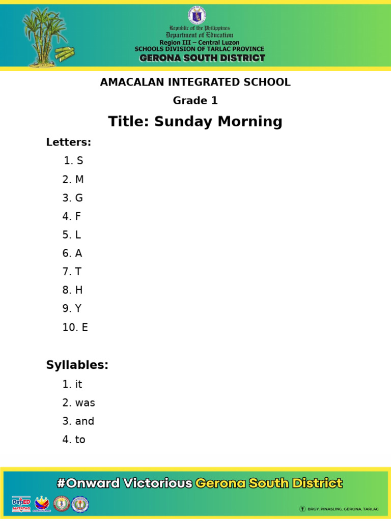 Sunday Morning at Amacalan School | PDF