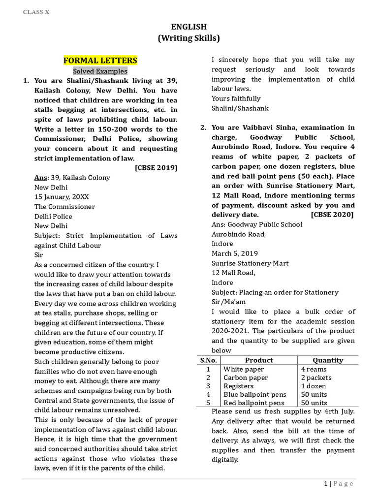 10th Class English Letter Writing Guide | PDF