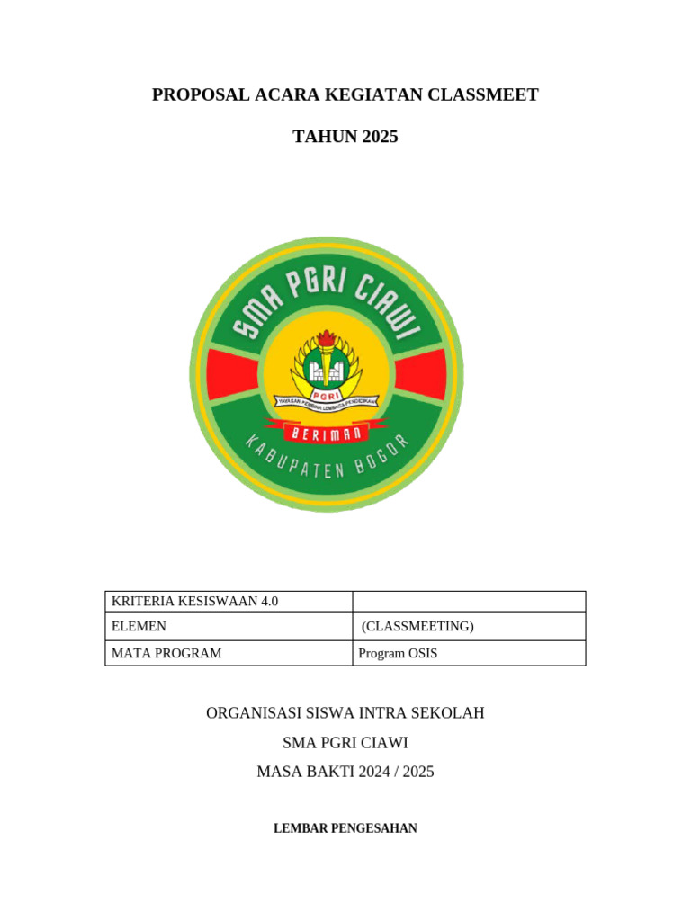 Proposal Kegiatan Classmeet 2025 | PDF