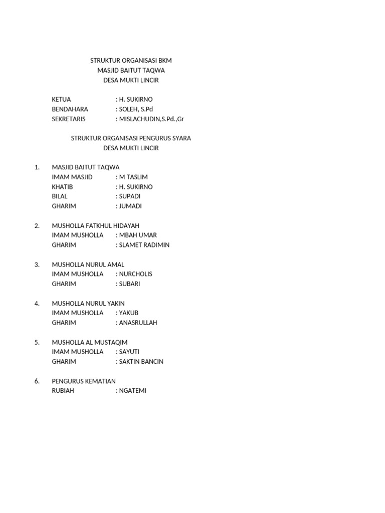 Struktur Organisasi Bkmstruktur Organisasi BKM | PDF
