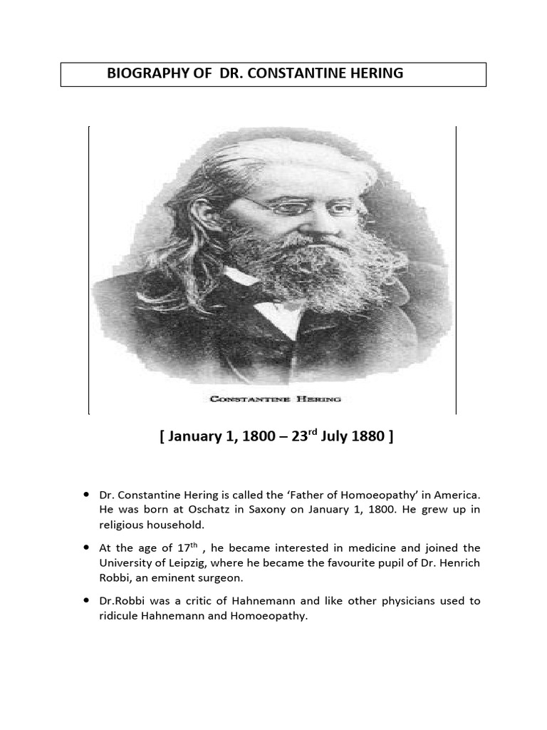 Biography of Constantine Hering | PDF | Homeopathy | Medicine