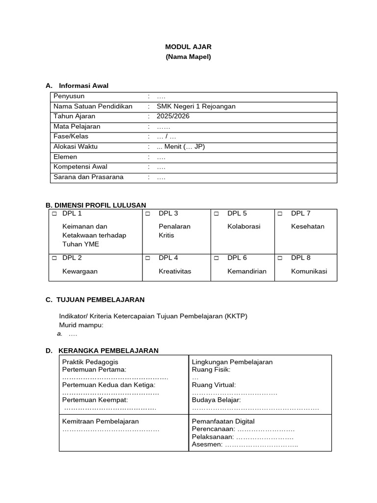 Template Modul Ajar | PDF